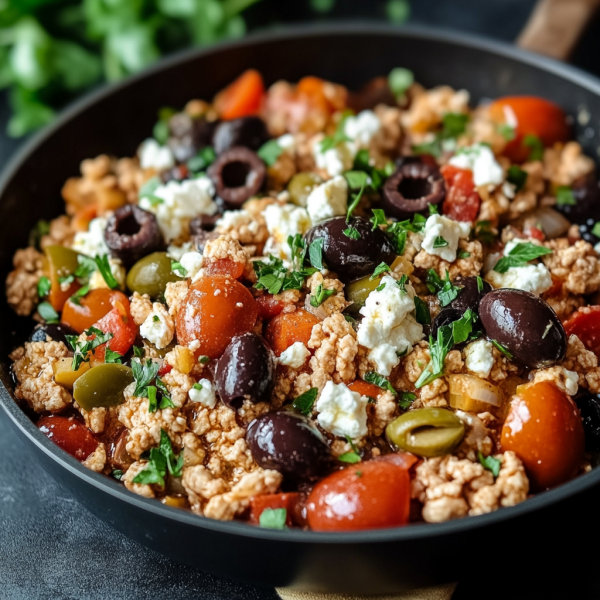 Mediterranean Keto Ground Chicken Skillet with Olives & Feta – Low-Carb ...